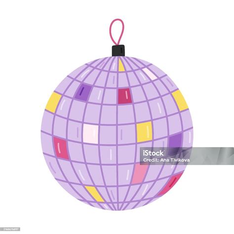 70 년대의 상징으로 불꽃 거울과 귀여운 만화 디스코 공 파티 춤을 위한 다채로운 미러 팝 디스코 볼 빈티지 디스코 미학 1970년대 분위기에 대한 향수 손으로 그린 클립