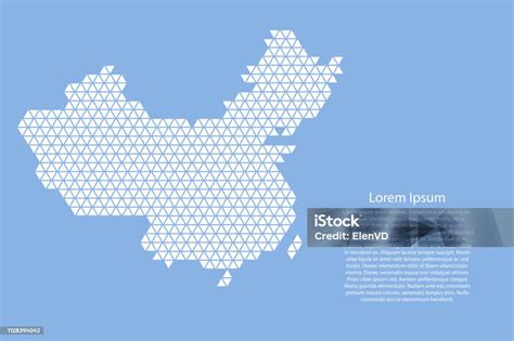 중국 지도에서 배너 포스터 인사말 카드에 대 한 노드와 밝은 파란색 배경에 기하학적 패턴을 반복 하는 흰색 삼각형 추상 회로도 벡터 일러스트입니다 3차원 형태에 대한 스톡