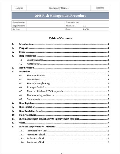 Iso 9001 Risk Management Procedure Template Iso Templates And Documents Download