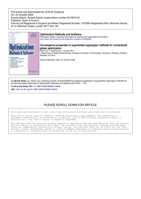 Pdf Convergence Properties Of Augmented Lagrangian Methods For
