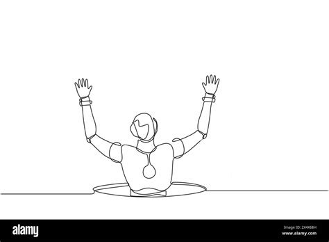 Single Continuous Line Drawing Robot Fell Into Manhole Underground Sewer Robot Fell Into Sewage