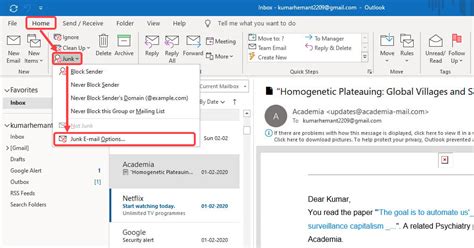 Block Emails Outlook SsHome Candid Technology