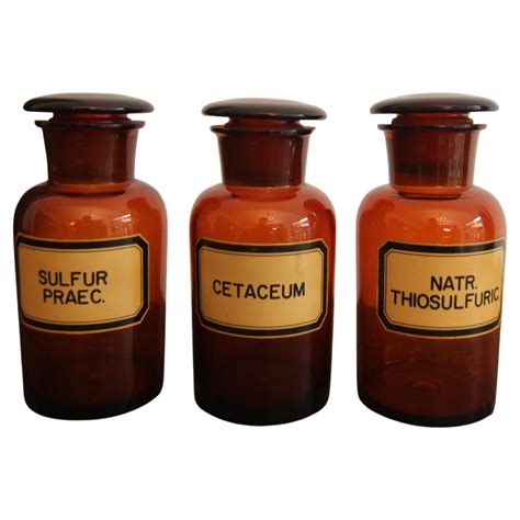 Early 20th Century German Apothecary Glass Jars Set Of 3 For Sale At
