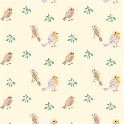 Premium Vector Adorable Bird With Floral Elements Seamless Minimalistic Pattern Vector
