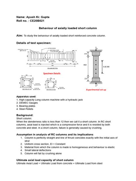 Behaviour Of Axially Loaded Short Column Pdf Buckling Column