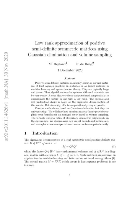 Pdf Low Rank Approximation Of Psd Matrices