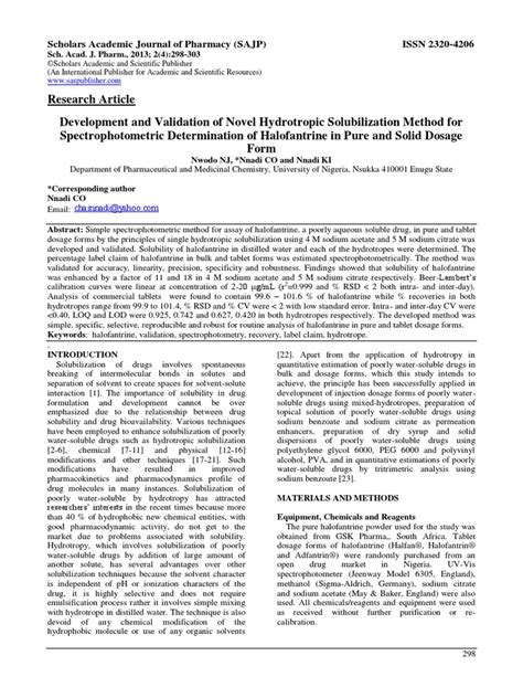 Development And Validation Of Novel Hydrotropic Solubilization Method