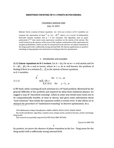 Pdf A Polyhedras Smoothed Counting Of 0 1 Points
