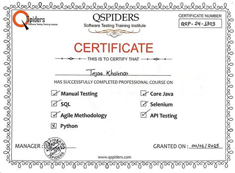 Qspiders Achievement Softwaretesting Learningjourney Tejas