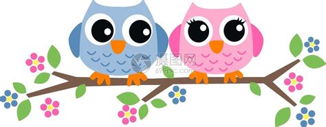 两只甜猫头鹰坐在树枝上插画图片下载 正版图片503464982 摄图网