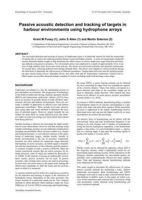 Passive Acoustic Detection And Tracking Of Targets In Harbour