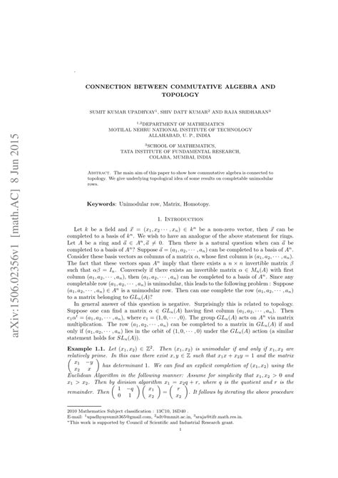 Pdf Connection Between Commutative Algebra And Topology