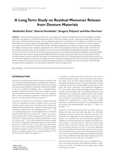 Pdf A Long Term Study On Residual Monomer Release From Denture Materials