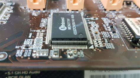 cpu processor on motherboard of a modern computer microchip stock image