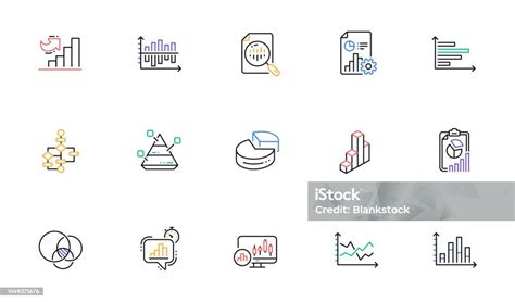 차트 및 그래프 라인 아이콘입니다 인포 차트 블록 다이어그램 및 알고리즘 선형 아이콘 집합입니다 벡터 돈벌이에 대한 스톡 벡터