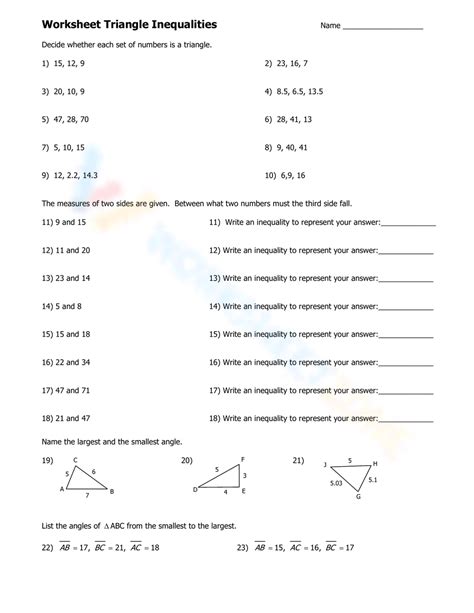 geometry worksheet and guided notes triangle inequalities one