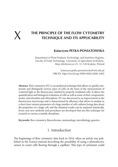 Pdf The Principle Of The Flow Cytometry Technique And Its Applicability