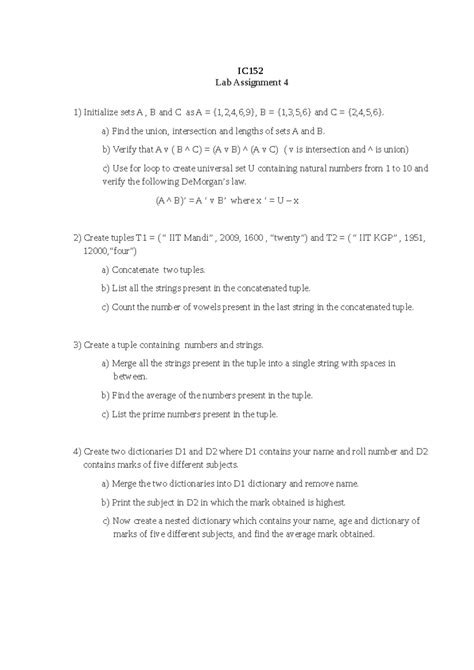 Ic152 Lab Assignment 4 Lab Ic Lab Assignment 4 Initialize Sets A B And C As A 12469