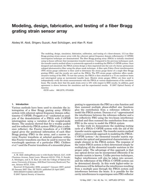 pdf modeling design fabrication and testing of a fiber bragg