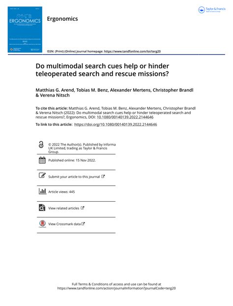Pdf Do Multimodal Search Cues Help Or Hinder Teleoperated Search And Rescue Missions