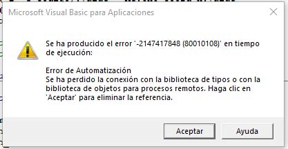 Vba Tengo El Error 2147417848 80010108 En Visual Basic De Excel