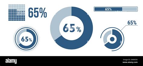 65 Percent Loading Data Icon Set Sixty Five Circle Diagram Pie Donut