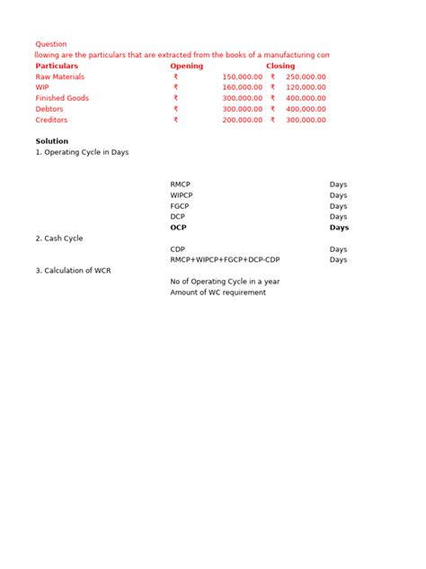 Operating Cycle Pdf Finance And Money Management