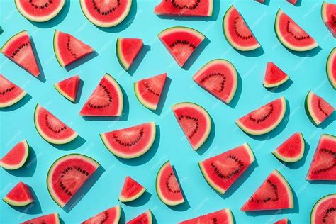 Premium Photo Watermelon Slices Pattern On A Aqua Blue Background Top