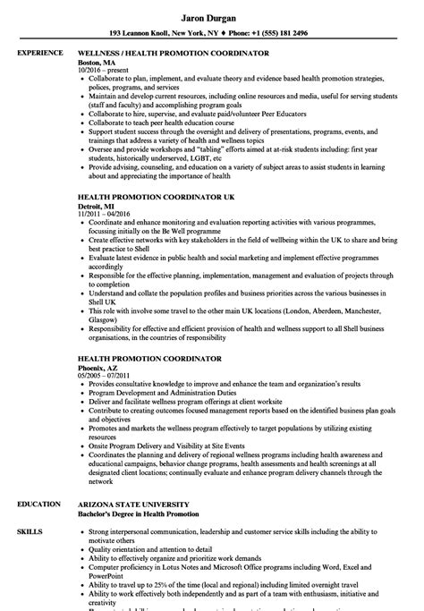 Health Promotion Coordinator Resume Samples Velvet Jobs