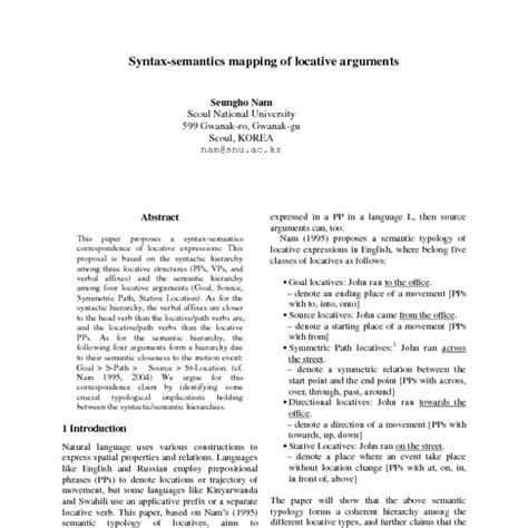Syntax Semantics Mapping Of Locative Arguments Acl Anthology