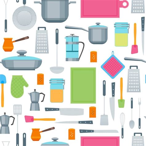 만화 조리 기구 배경 패턴 벡터 프리미엄 벡터