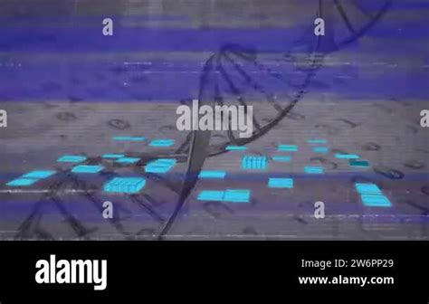 Animation Of Dna Strand Spinning With Binary Coding Over 3d Cityscape