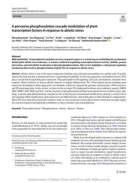 A Pervasive Phosphorylation Cascade Modulation Of Plant Transcription Factors In Response To