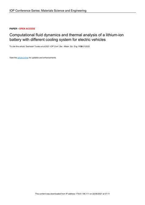 pdf computational fluid dynamics and thermal analysis of a lithium