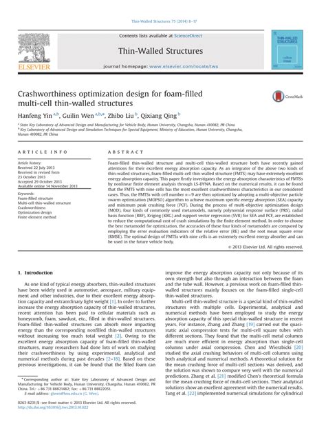 Pdf Crashworthiness Optimization Design For Foam Filled Multi Cell Thin Walled Structures