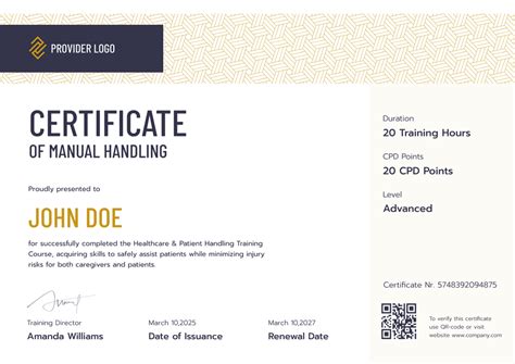 Professional And Vibrant Manual Handling Certificate Template