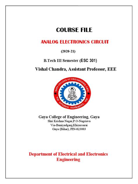 Course File Analog Electronics Circuit Pdf Amplifier Operational Amplifier