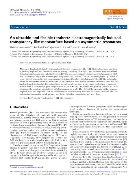 Pdf An Ultrathin And Flexible Terahertz Electromagnetically Induced Transparency Like