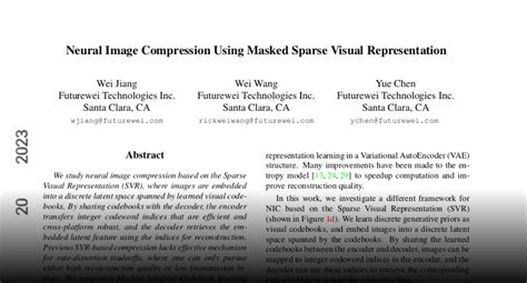 Paper Page Neural Image Compression Using Masked Sparse Visual
