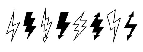 번개 세트 블랙 아웃라인 썬더 볼트 심볼 컬렉션 포스터 배너 그래픽 디자인 카드를 위한 플래시 벼락 요소 팩 스트라이크 화살표 표지판 번들 벡터 개체 그룹에 대한 스톡 벡터