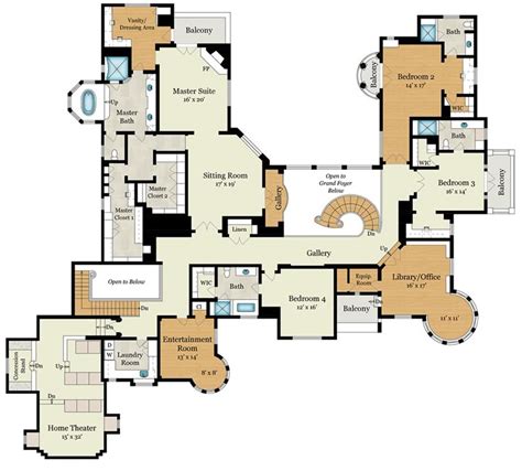 Luxury Mansion Floor Plan With Multiple Rooms And Two Bathrooms