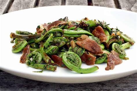 Sautéed Fiddleheads With Shiitake Mushrooms And Garlic