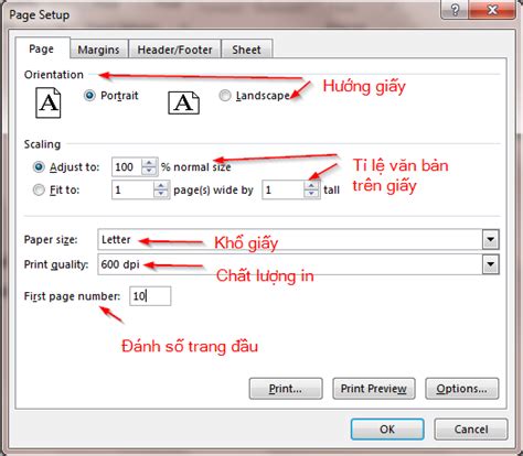 hướng dẫn quản lý thẻ page và margin trong hộp thoại page setup học excel online miễn phí