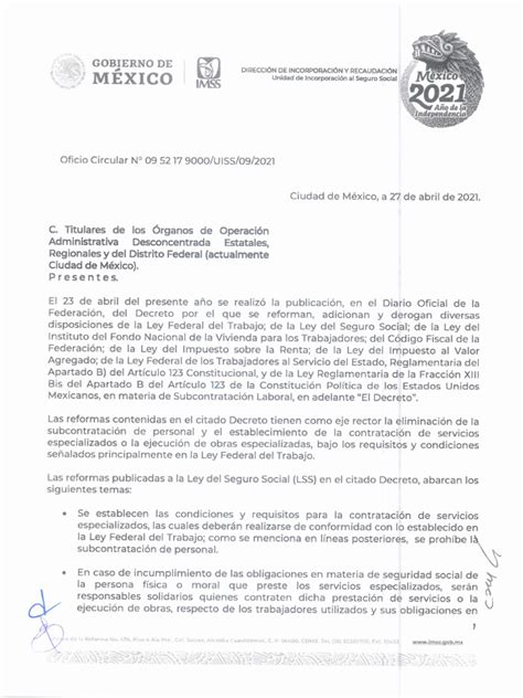 Oficio Circular Uiss 09 2021 Pdf