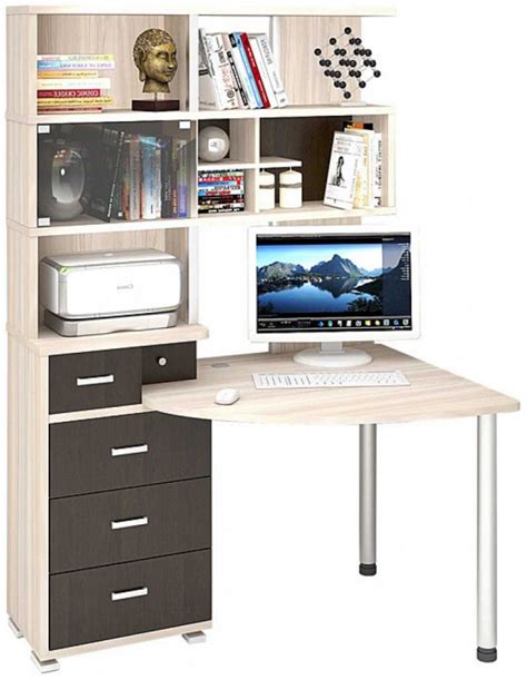 Столы компьютерные и письменные угловые с полками и ящиками фото