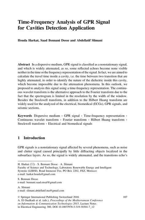 Pdf Time Frequency Analysis Of Gpr Signal For Cavities Detection