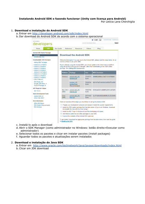 pdf instalando android sdk e fazendo funcionar unity com · 4 unity a abrir a unity b