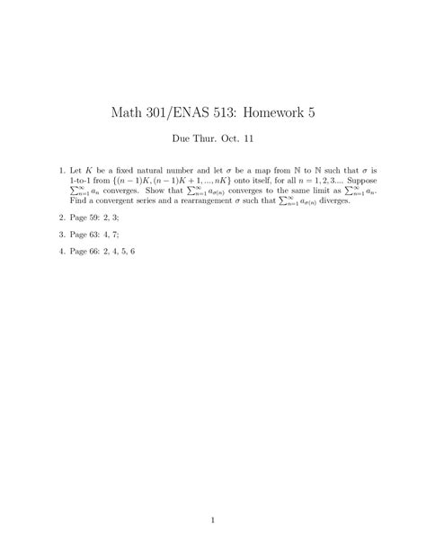Homework 5 Introduction To Analysis Math 301 Docsity