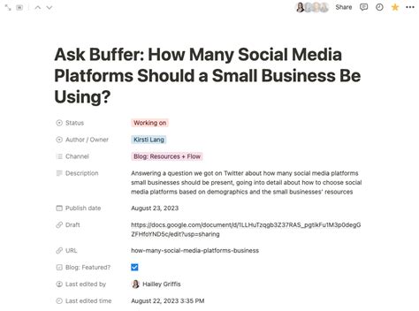A Content Calendar Template From Buffers Content Team