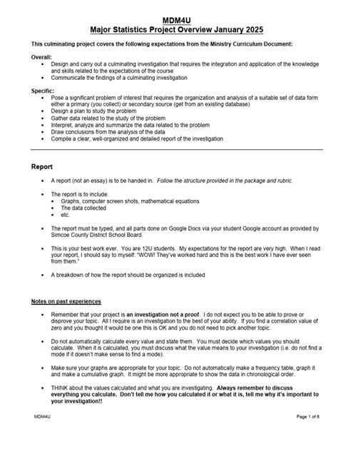 Major Stats Report Instructions Pdf Statistics Mathematics